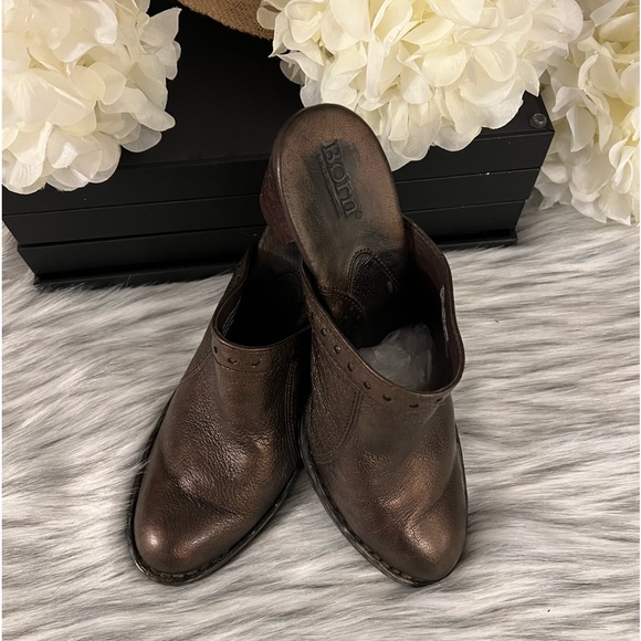 Born | Shoes | Born Ladies Brown Shimmering Leather Slip On Mules ...